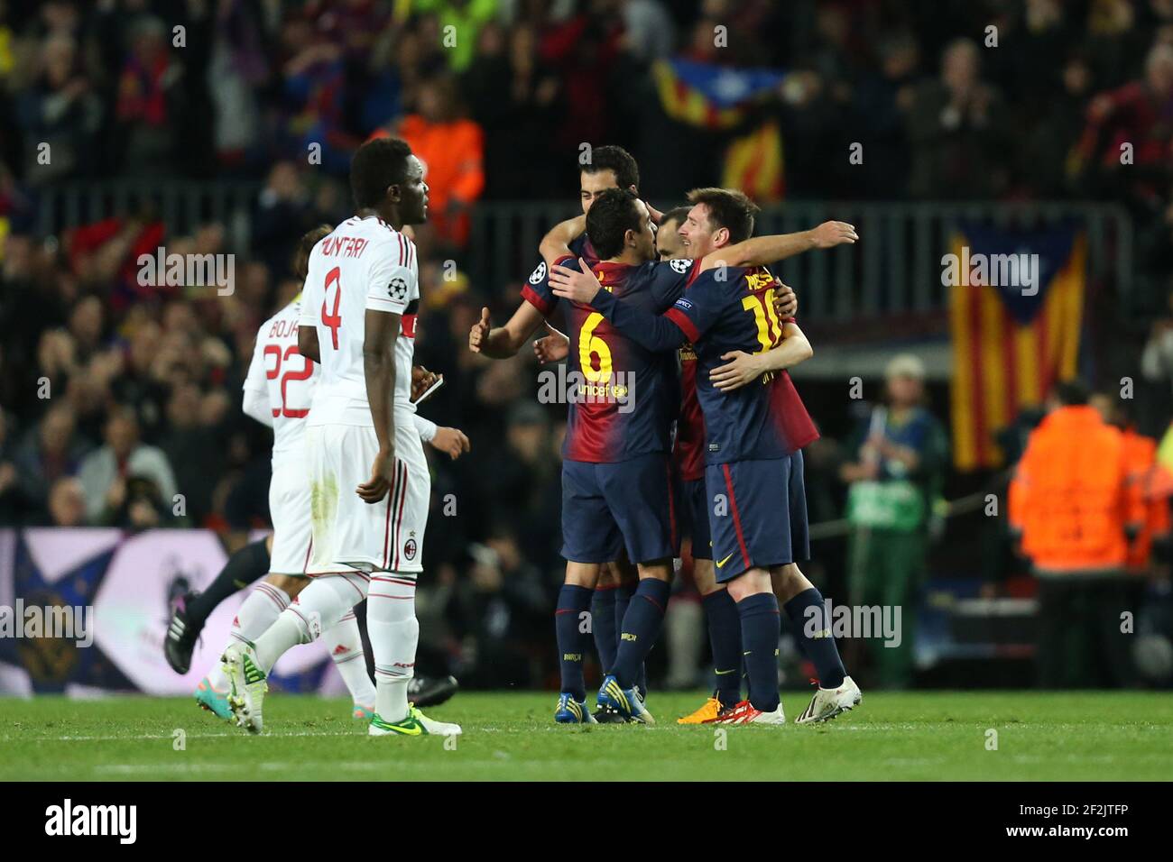 The barcelona players celebrate winning the uefa champions league hi ...