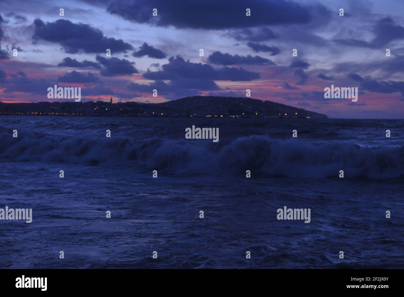 The Moroccan city of Tangier at night Stock Photo - Alamy
