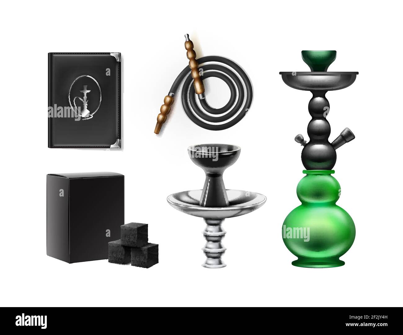 Vector set of hookah stuff stem, bowl, hose, menu holder, shisha ...