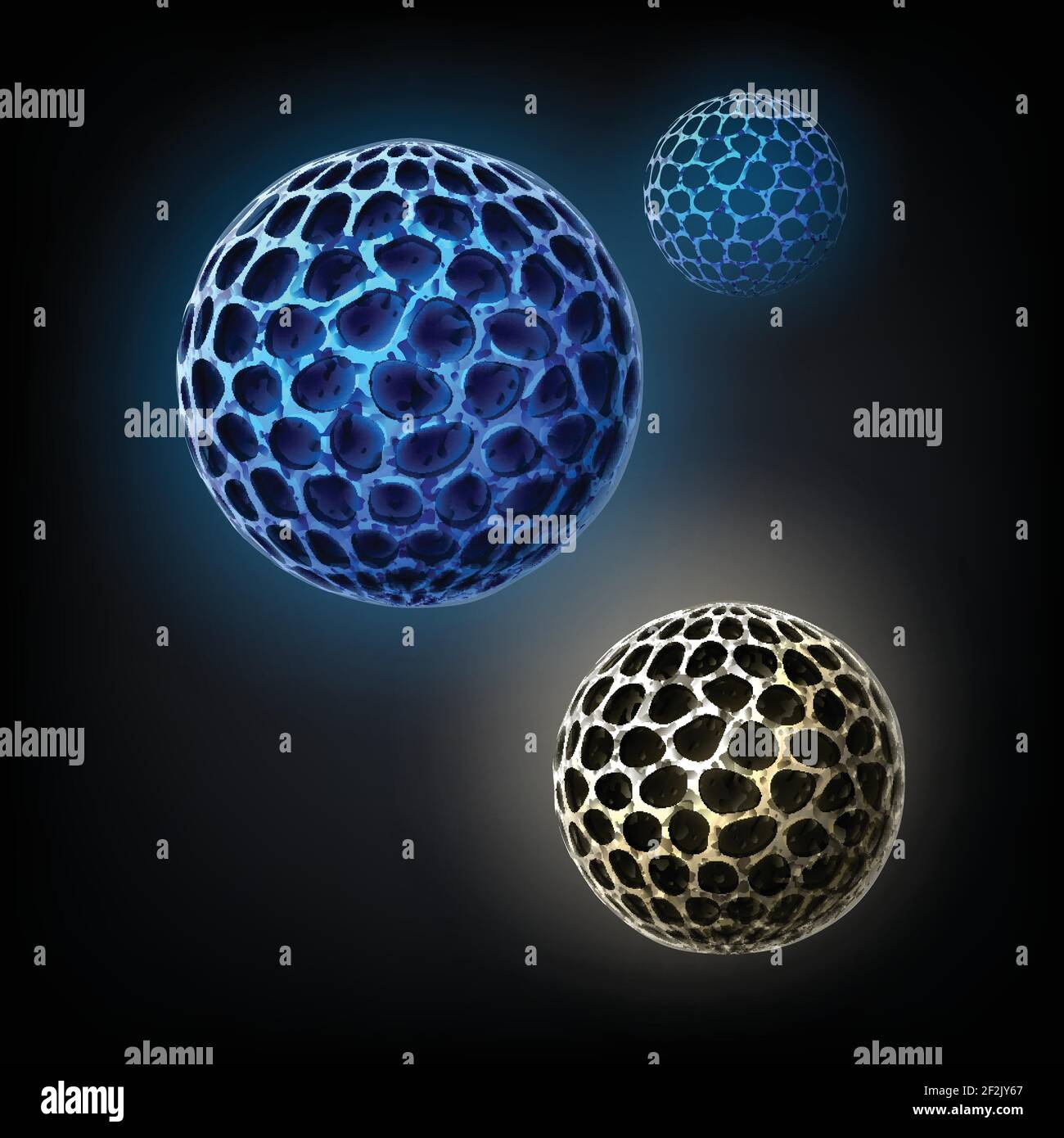 Vector blue bacterial cells concept close up isolated on black ...