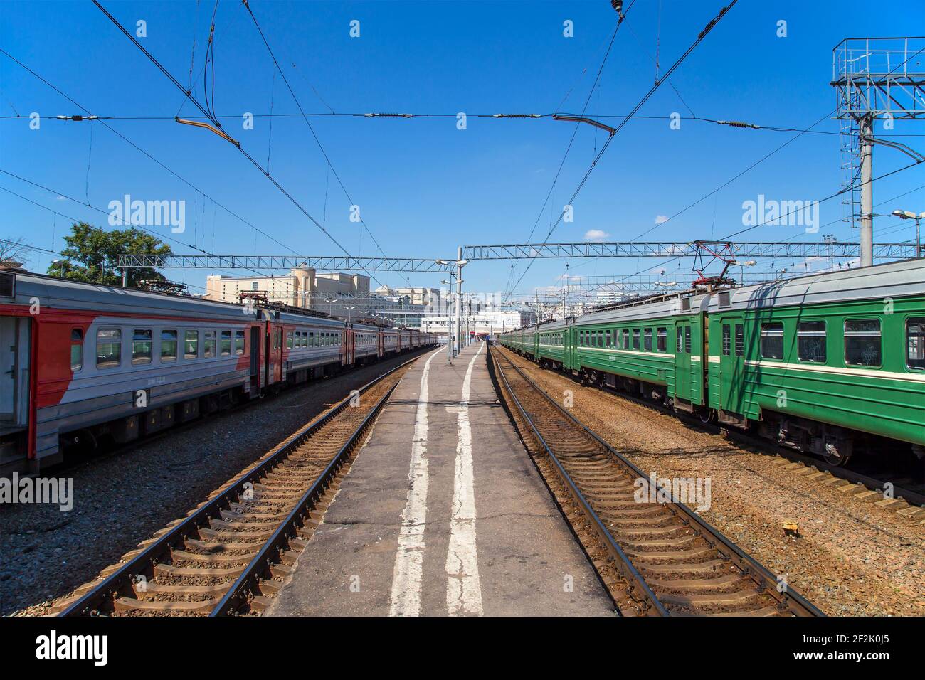 Train on Moscow passenger platform (Kursky railway terminal ) is one of ...