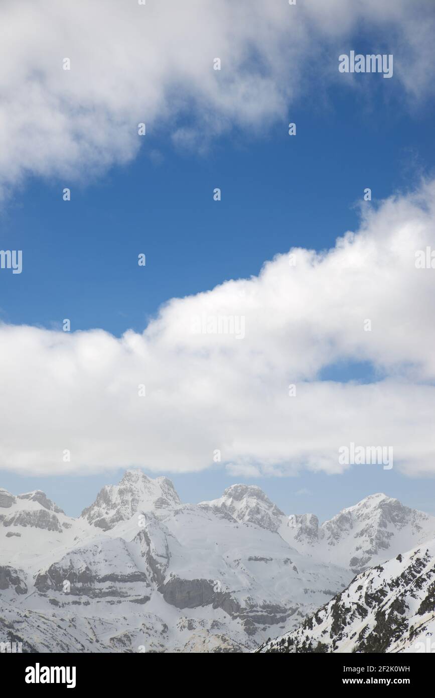 Snowy mountains in the Pyrenees in Canfranc Valley in Spanish Pyrenees ...
