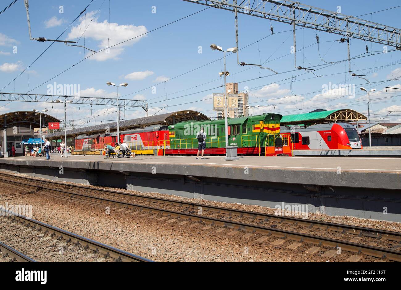 Train on Moscow passenger platform (Kursky railway terminal ) is one of ...