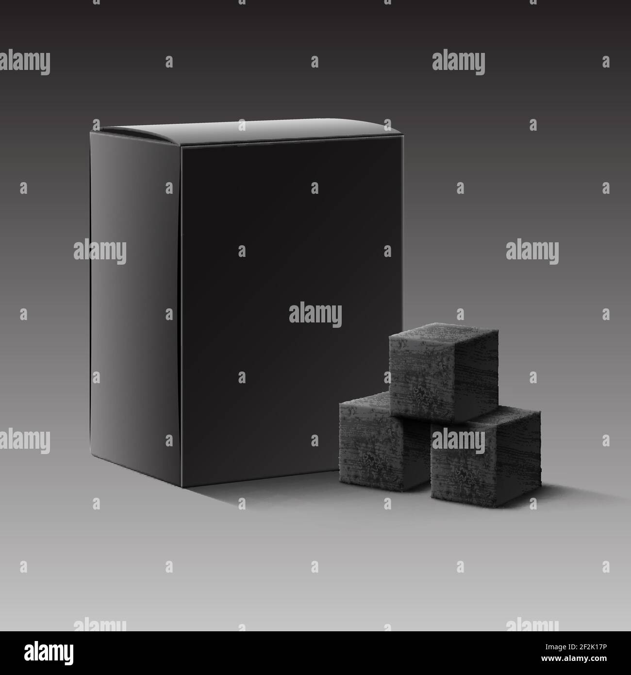 Vector black blank carton box of charcoal cubes for hookah pipe ...