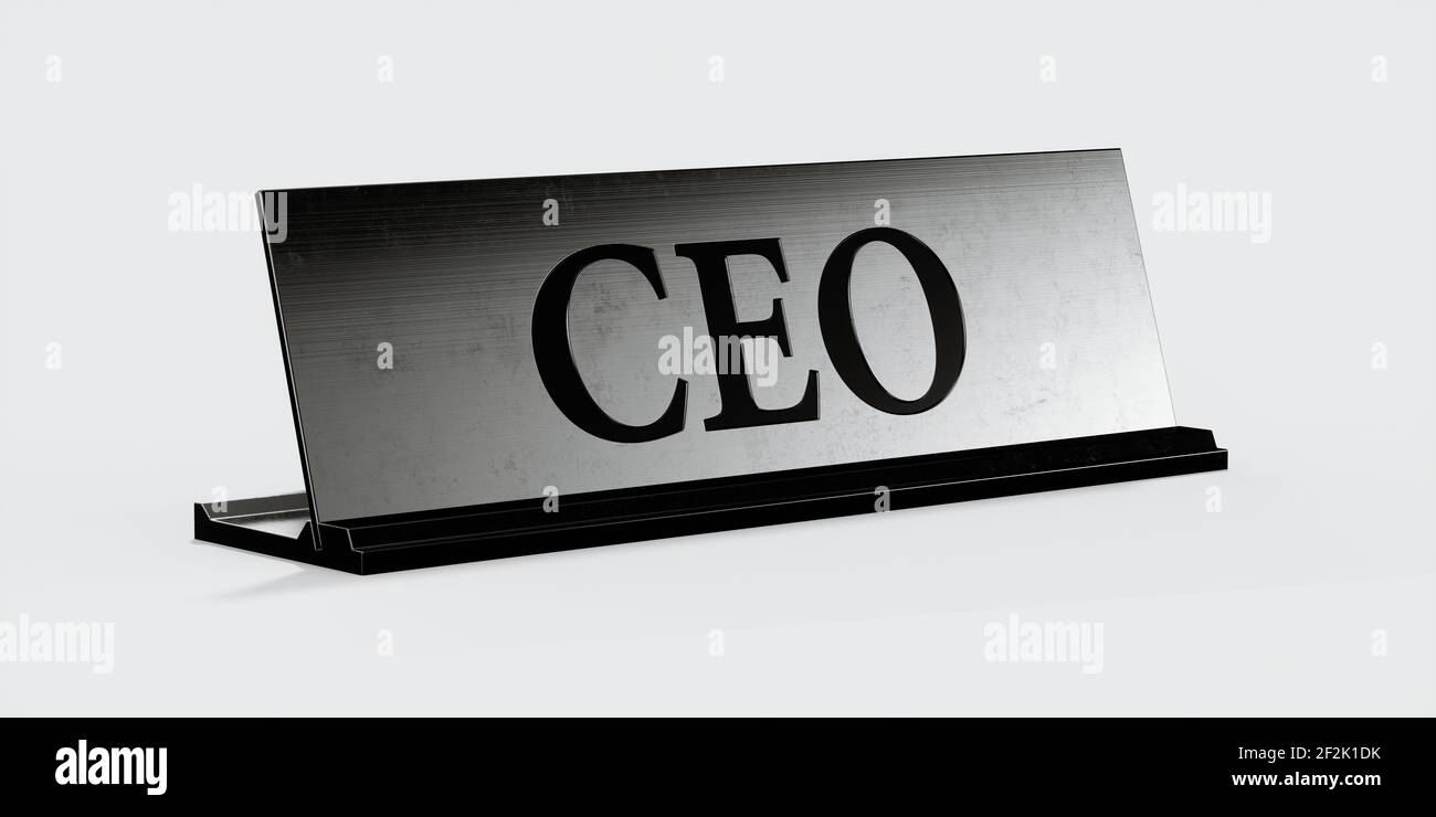 Metal nameplate with CEO text on the white background isolated, with ...