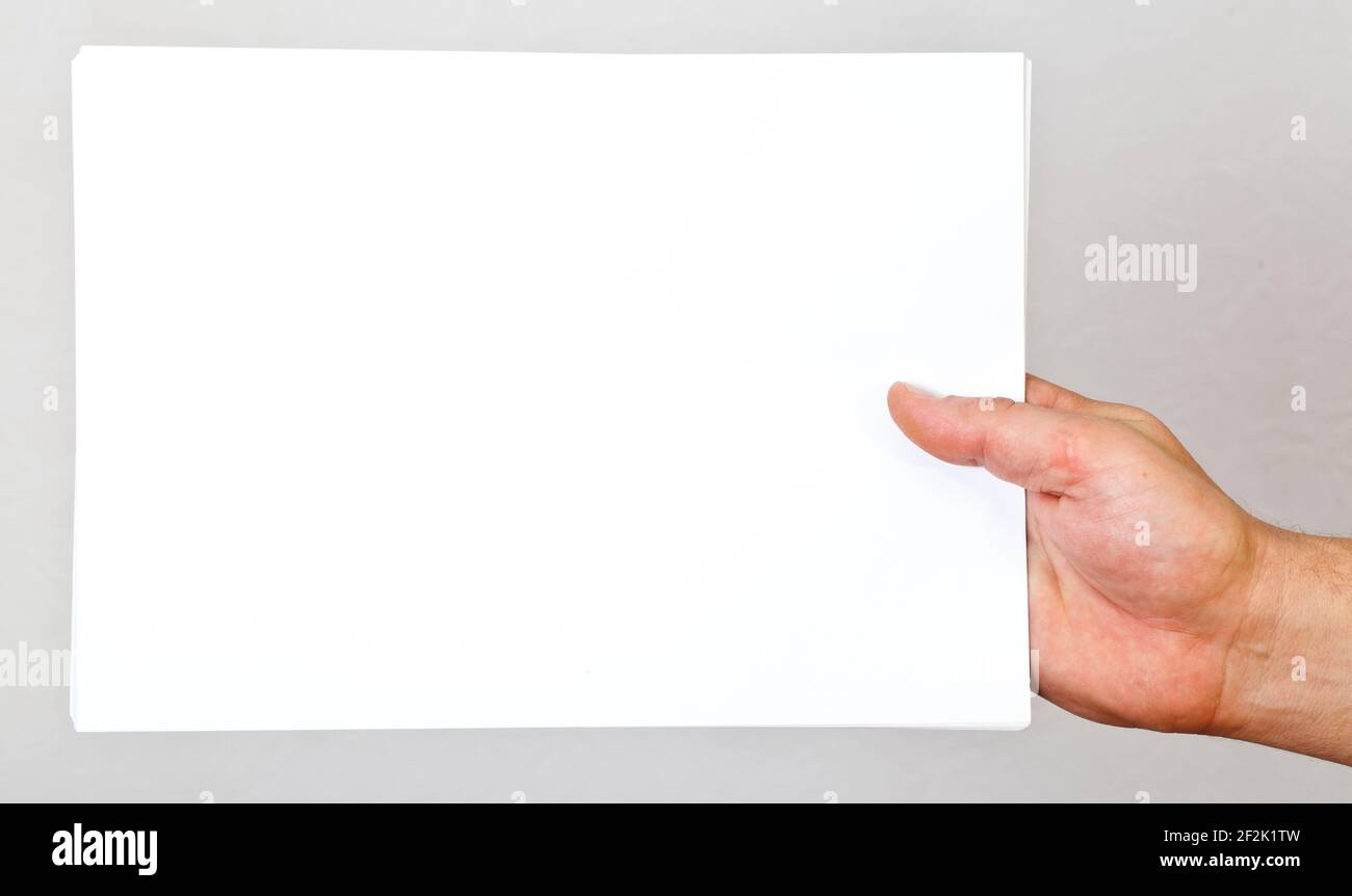 a clean sheet of white paper in male hands Stock Photo - Alamy