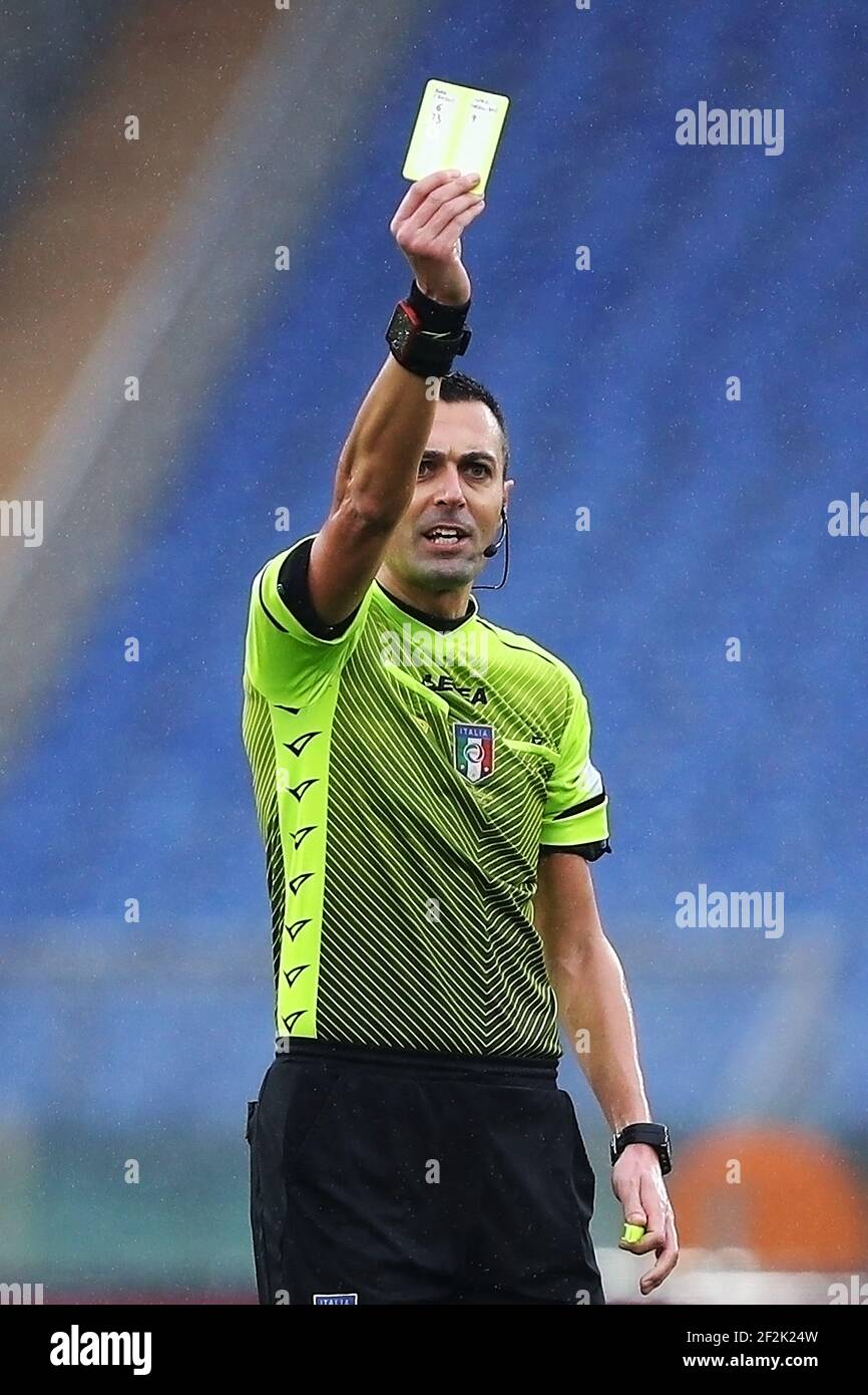 Referee Marco Di Bello shows yellow card during the Italian ...