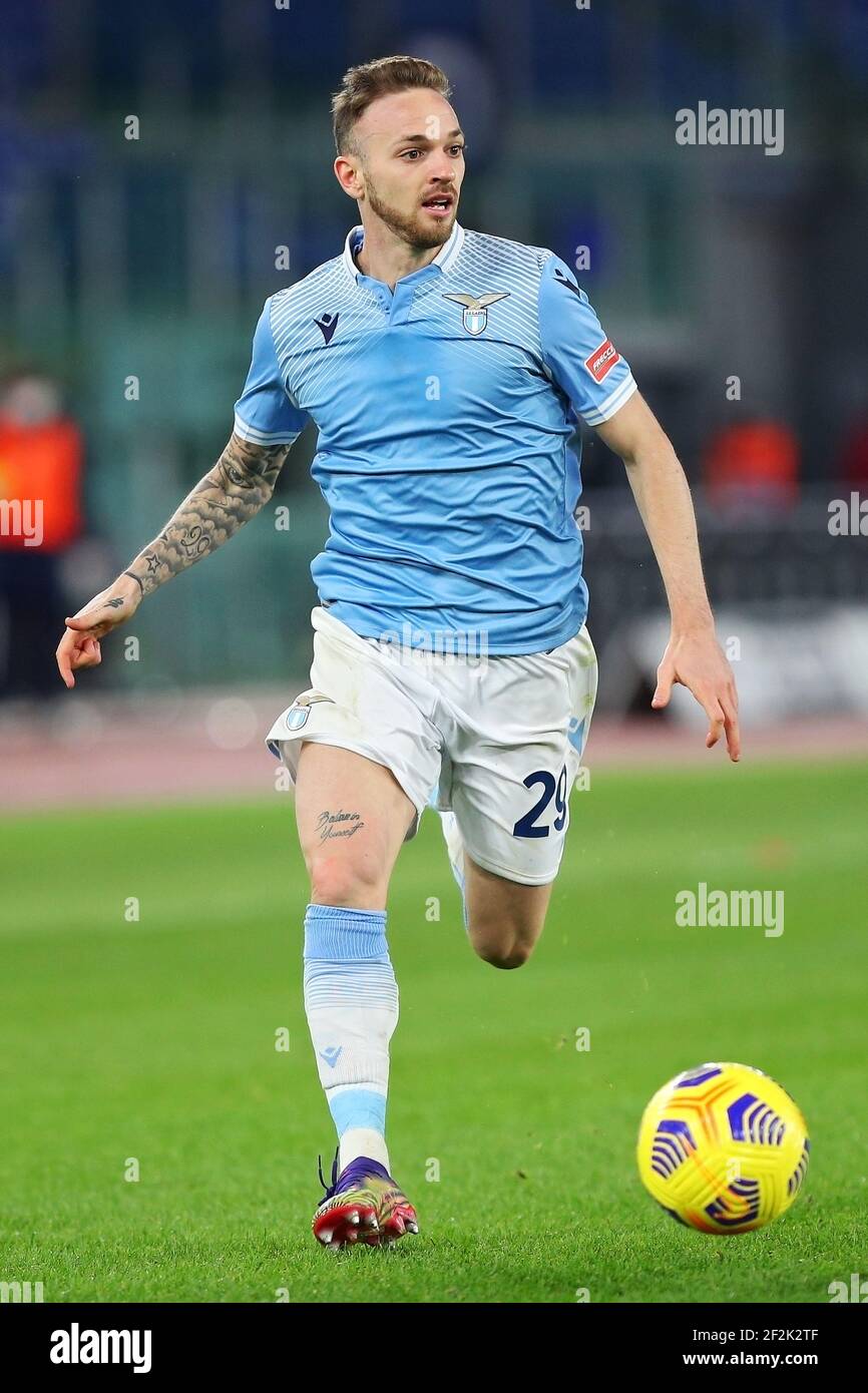 Manuel Lazzari of Lazio in action during the Italian championship Serie A football match between ...