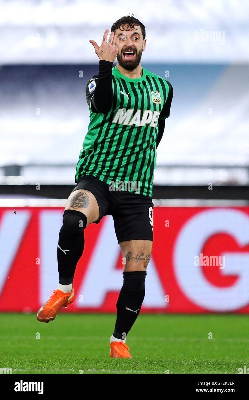 Francesco Caputo of Sassuolo celebrates after scoring 0-1 goal during ...