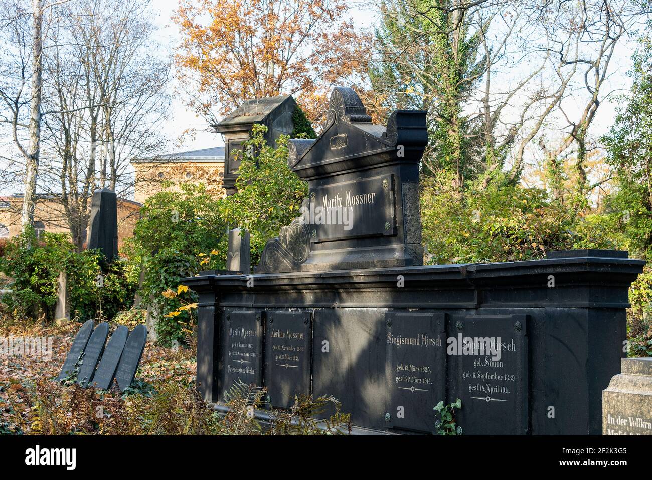 Berlin, Jewish cemetery Berlin Weissensee, grave complex made of black ...