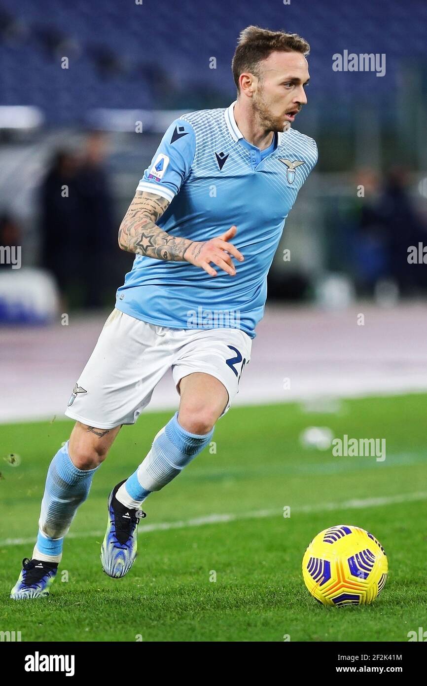 Manuel Lazzari of Lazio in action during the Italian championship Serie A football match between ...