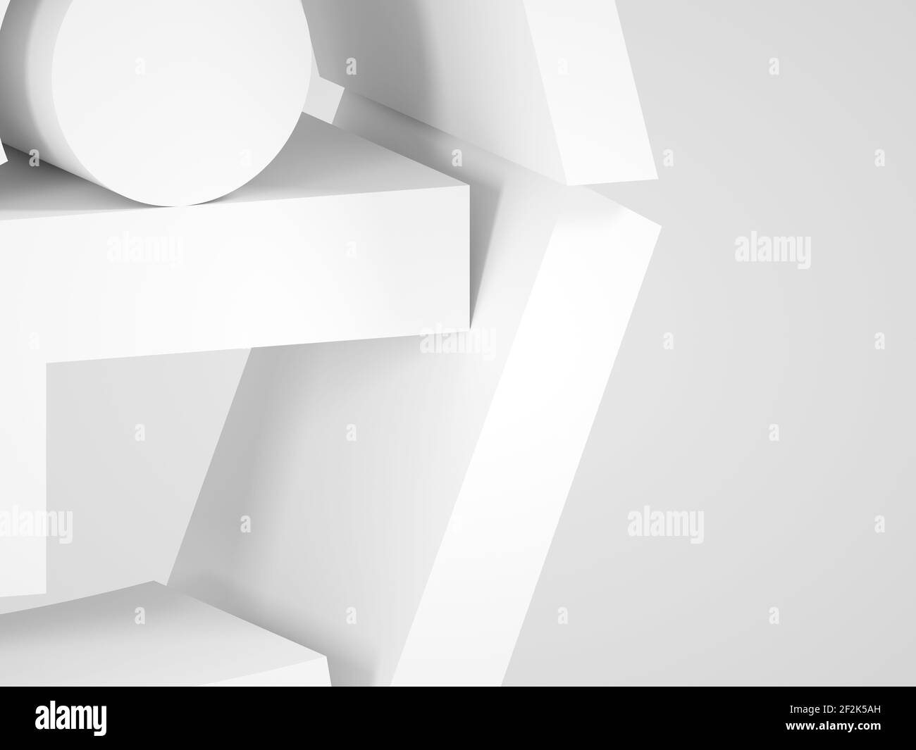 Abstract white geometric installation of primitive shapes with soft ...