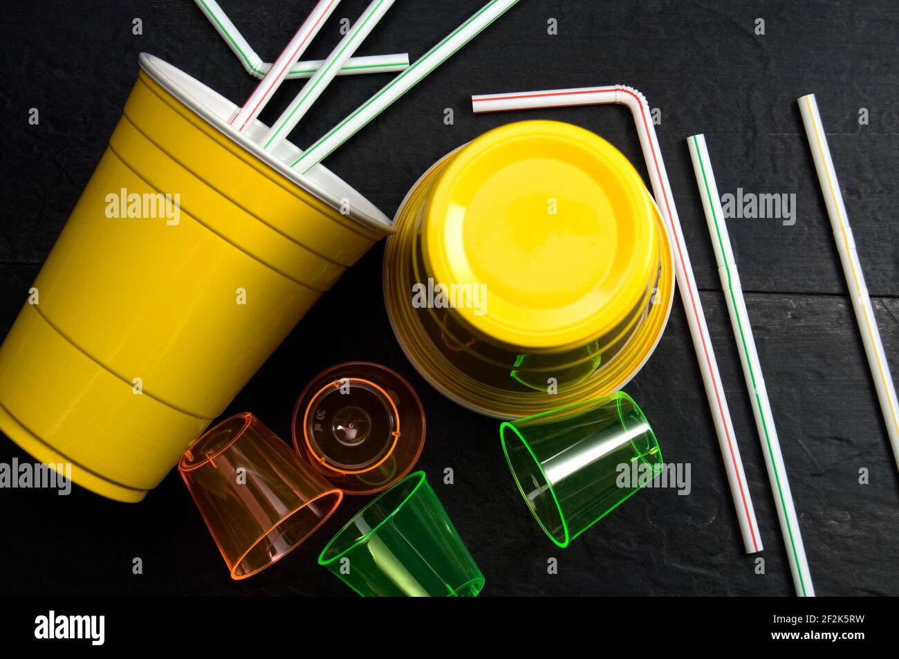 Yellow Plastic Cup, Plastic Shooter Glasses and Straws for Recycling ...