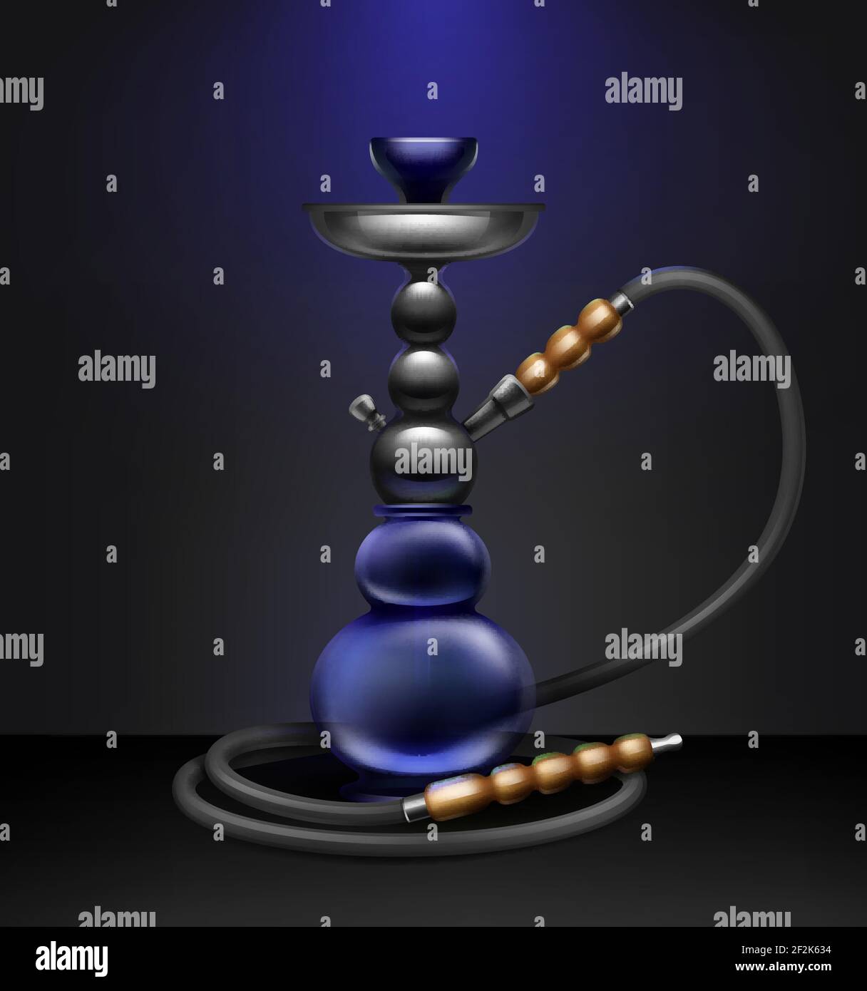 Vector big nargile for tobacco smoking made of metal and blue glass ...