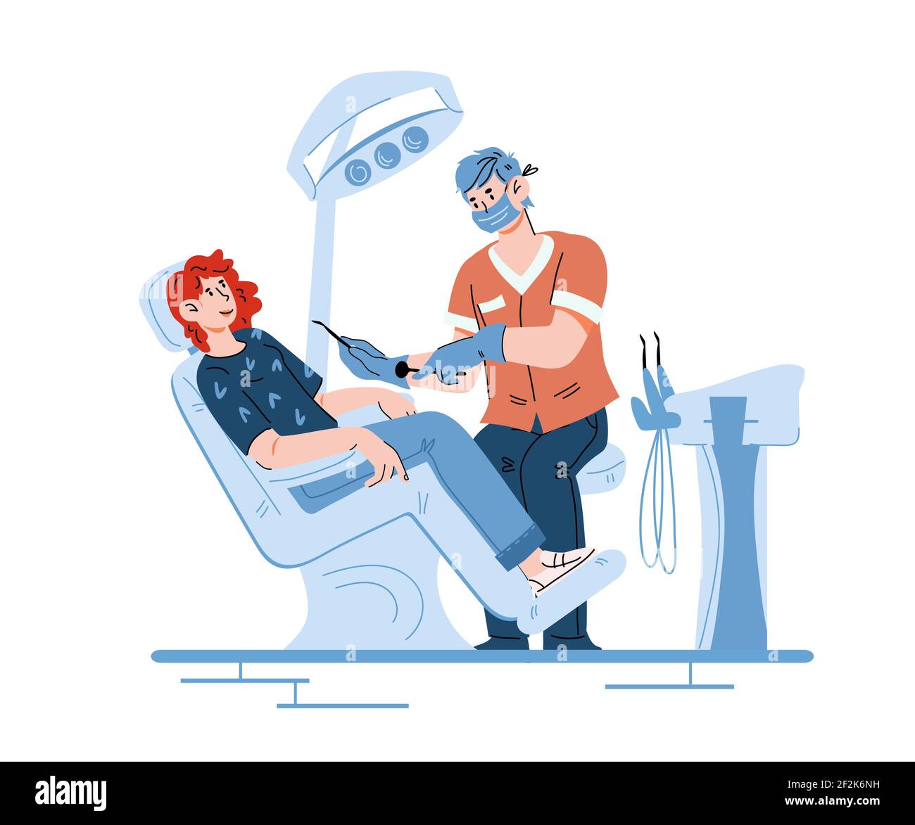 Dentist doctor and his patient, cartoon vector illustration isolated ...