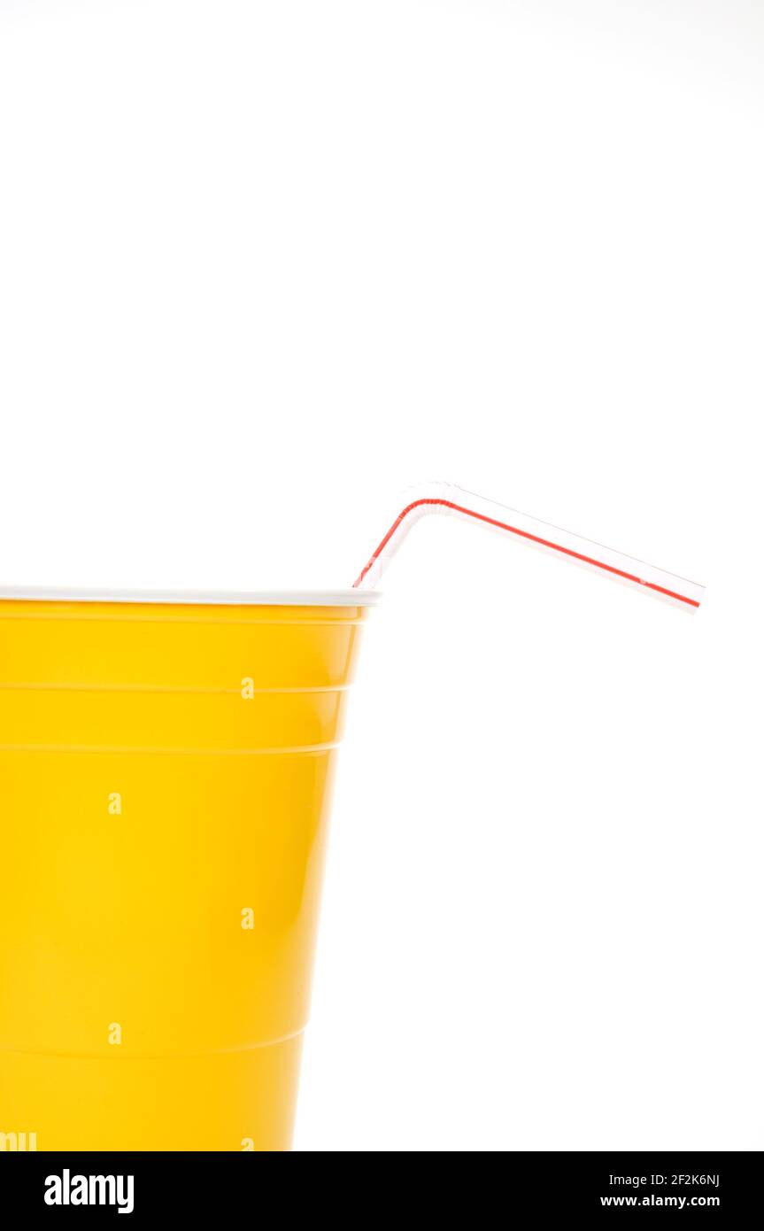 Yellow Plastic Cup and Plastic Straw for Recycling Isolated on a White ...