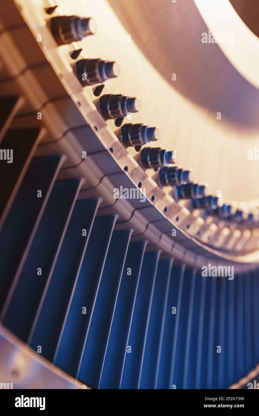 Turbine blades close-up view from inside. Elements, parts and ...