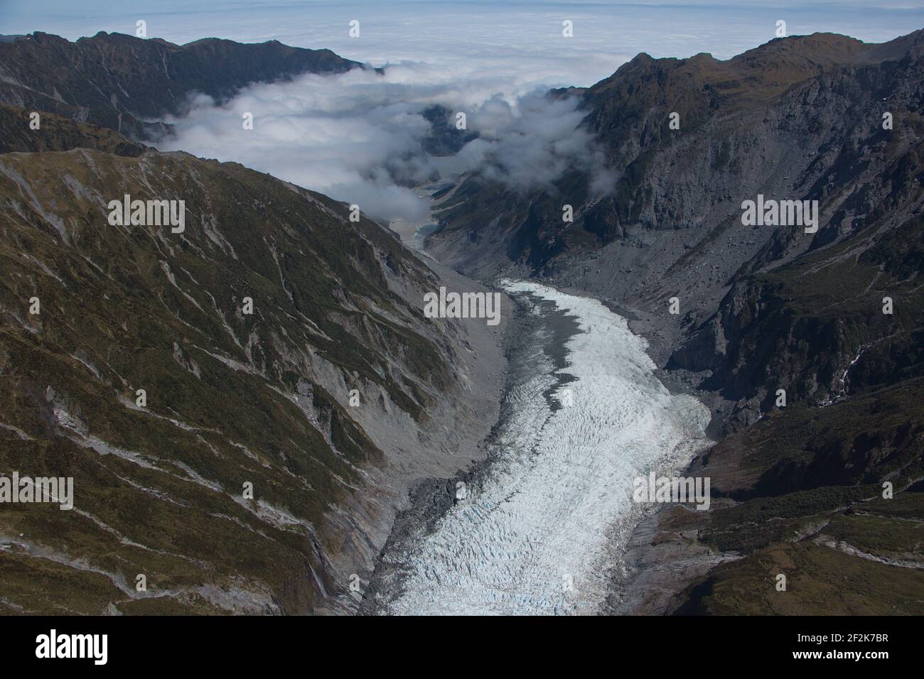 Aerial view of mountains in Mount Cook National Park on South Island of ...