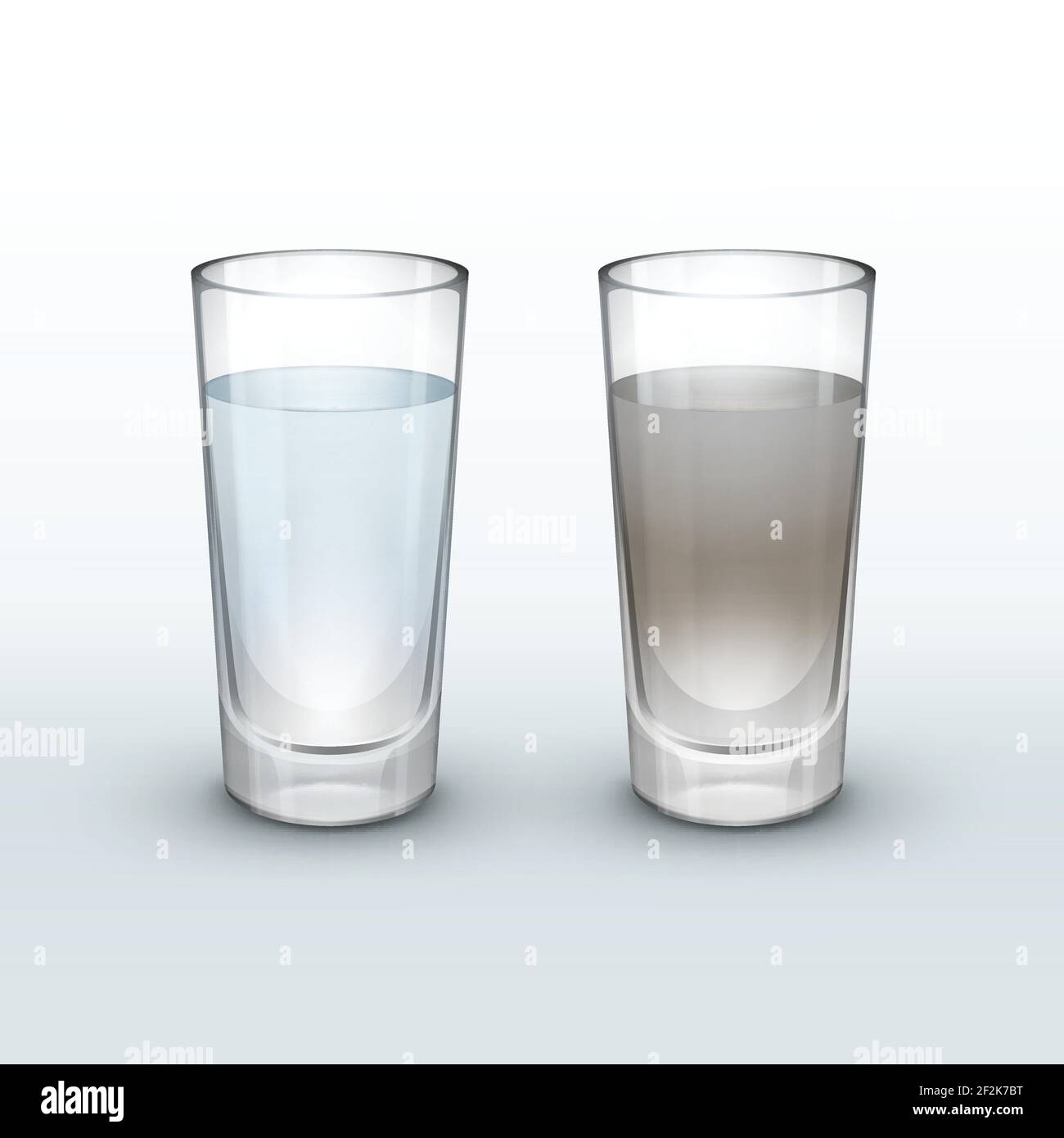 Vector clean and dirty water in glass isolated on light background ...