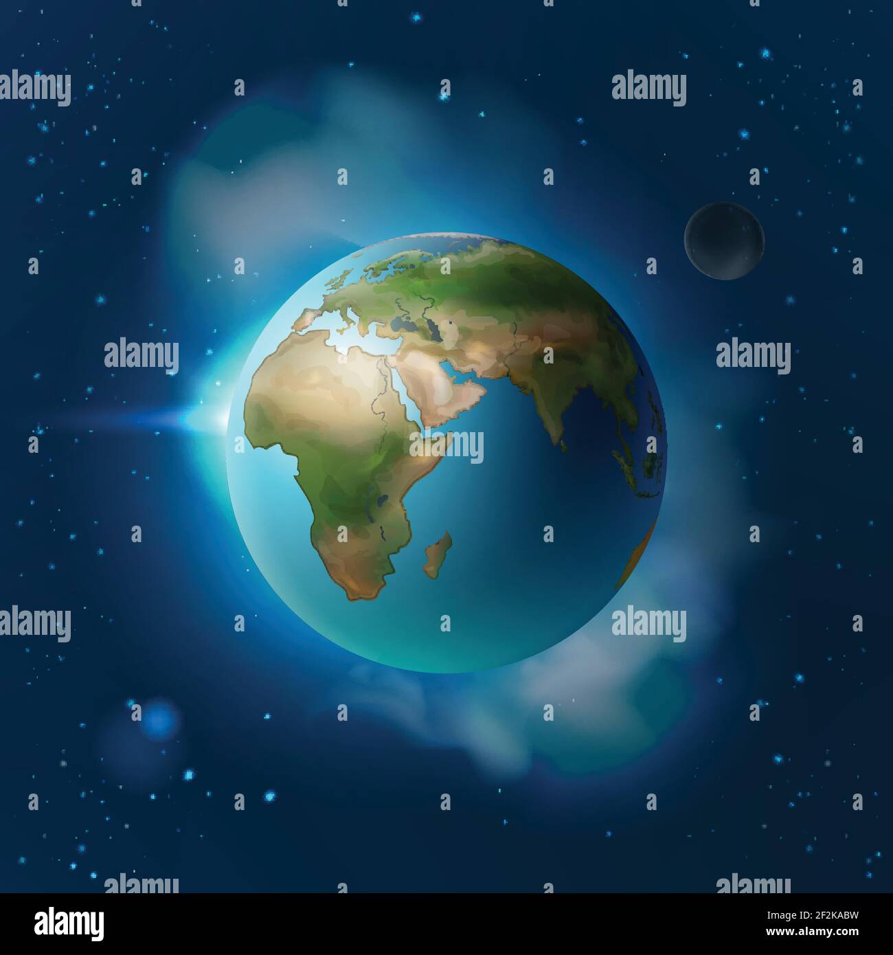 Vector illustration isolated planet Earth in space with Moon and stars ...