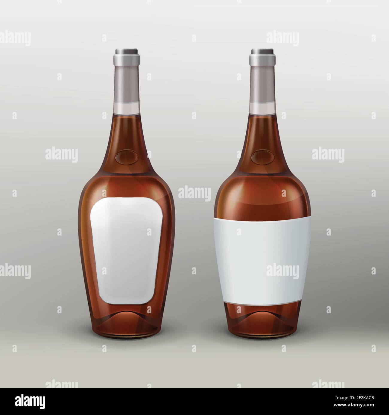 Vector bottles with empty labels, front and back view isolated on ...