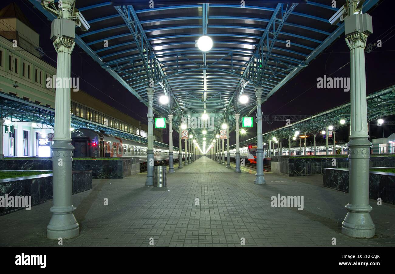 passenger platform at night (Belorussky railway station) -- is one of ...