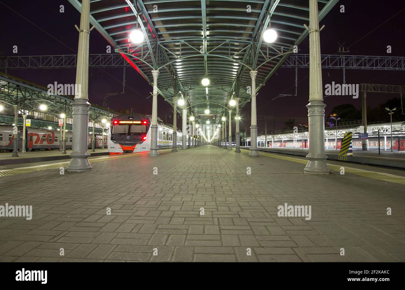 passenger platform at night (Belorussky railway station) -- is one of ...