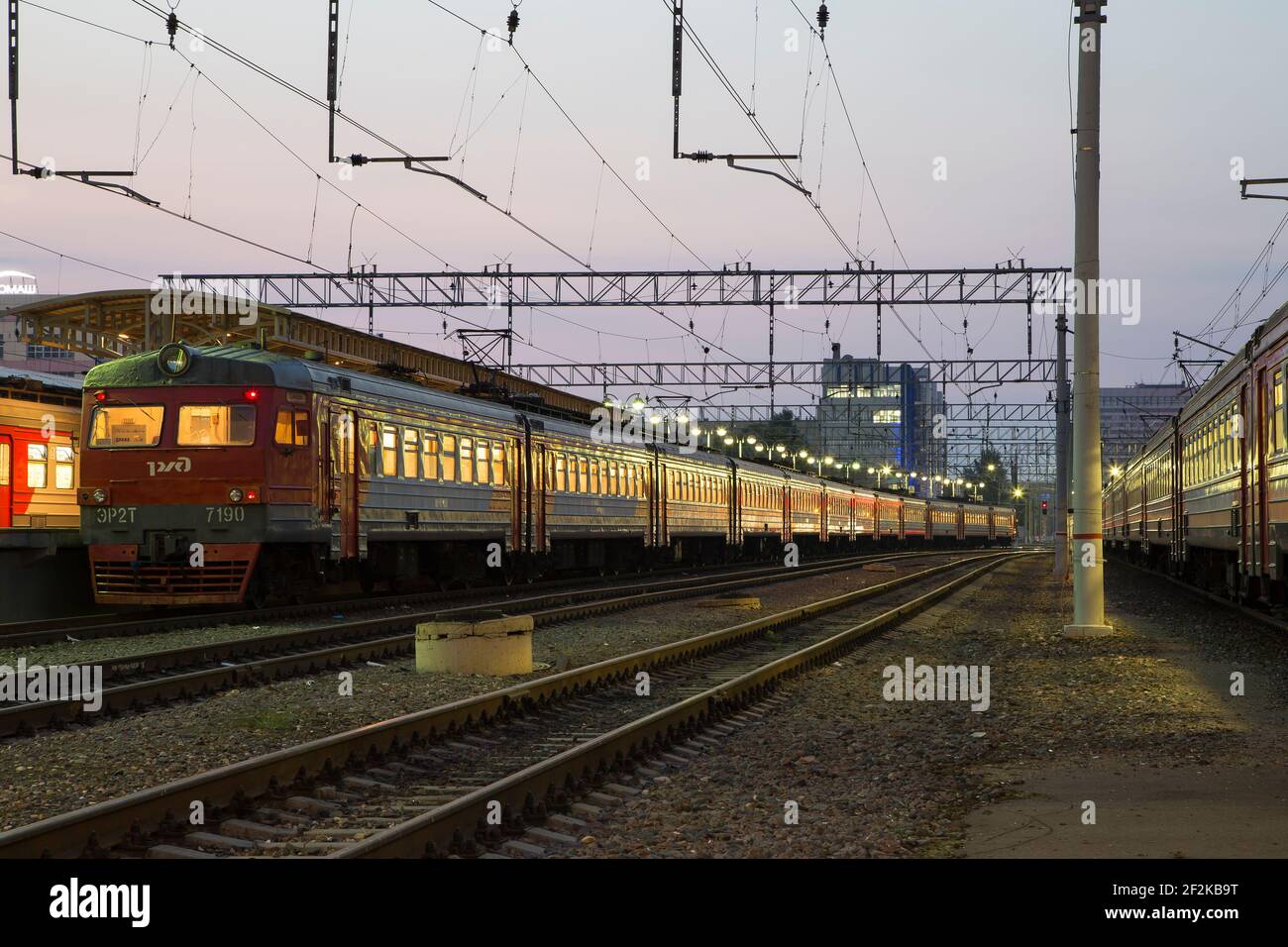Train on Moscow passenger platform (Savelovsky railway station) is one ...