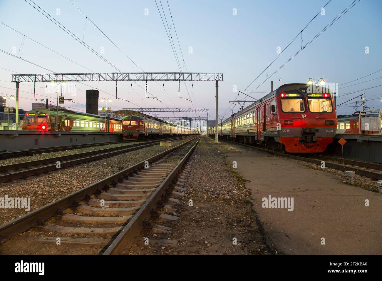 Train on Moscow passenger platform (Savelovsky railway station) is one ...