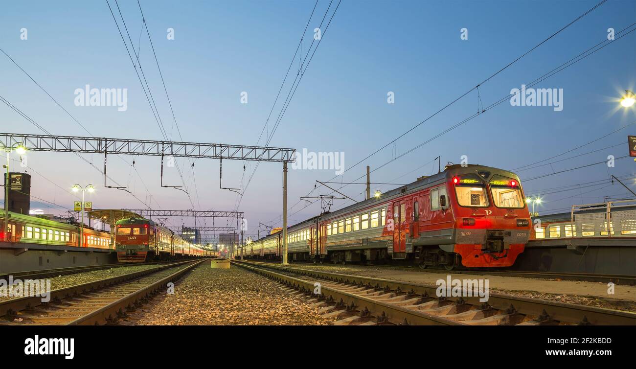 Train on Moscow passenger platform (Savelovsky railway station)-- is ...