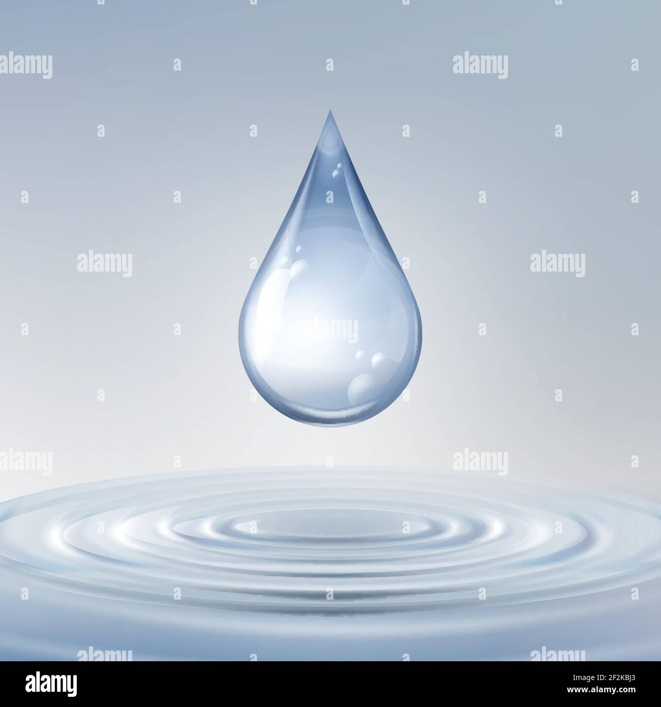 Vector clean shiny blue drop with circles on water close up front view ...