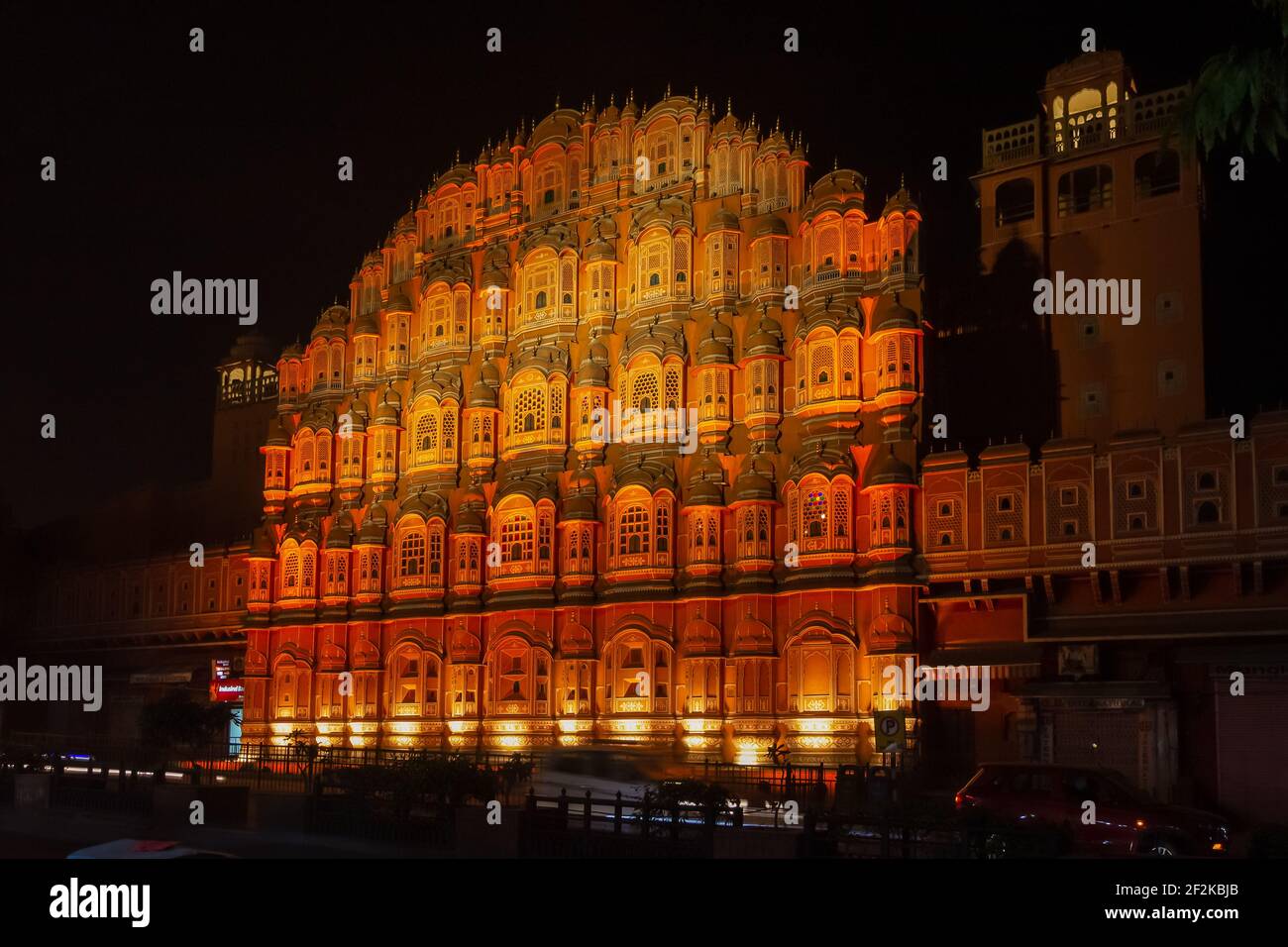 Horizontal View Of Hawa Mahal From The Street At Night Stock Photo - Alamy