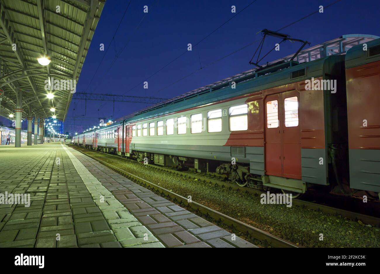 Train on Moscow passenger platform (Savelovsky railway station)-- is ...
