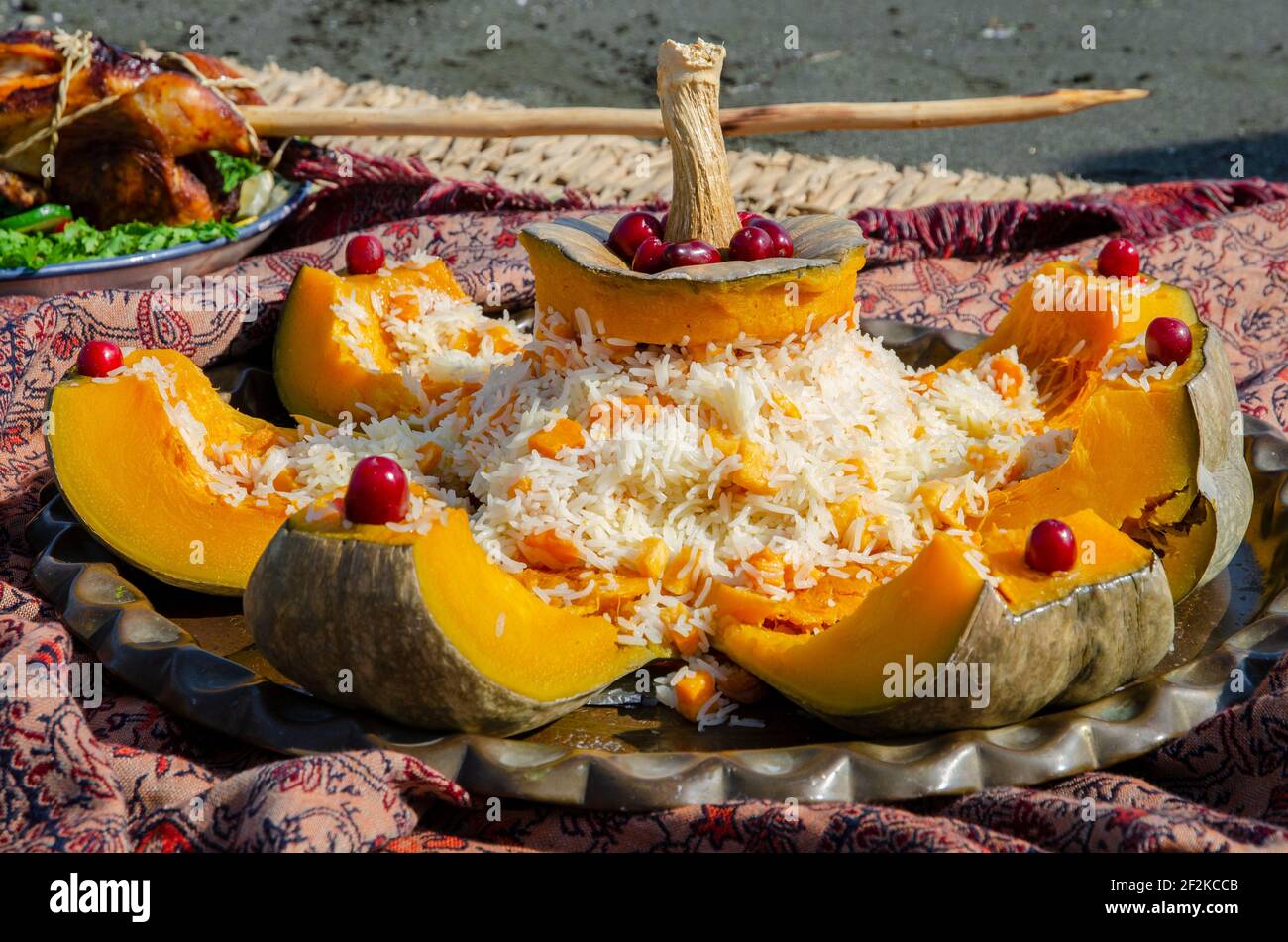 Traditional caucasian rice dish plov with pumpkin Stock Photo - Alamy