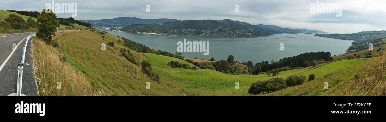 Panoramic view of Dunedin, Otago from High Cliff Road on South Island ...