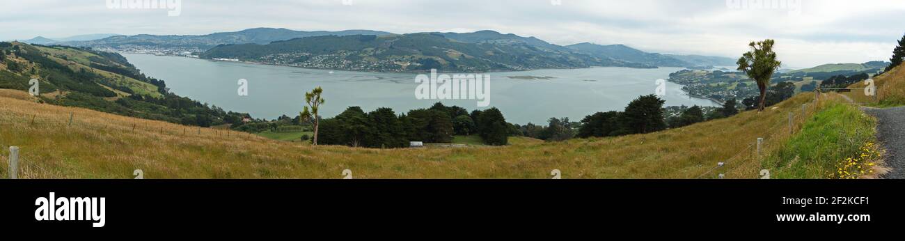 Panoramic view of Dunedin, Otago from High Cliff Road on South Island ...