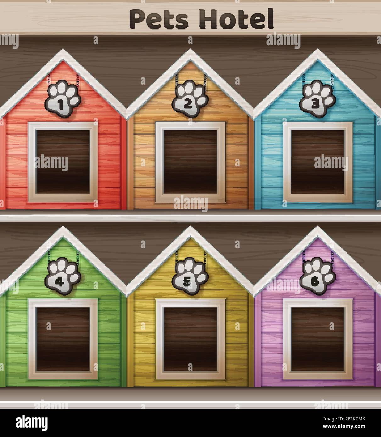 Vector illustration of hotel for pets, colored doghouse isolated on ...