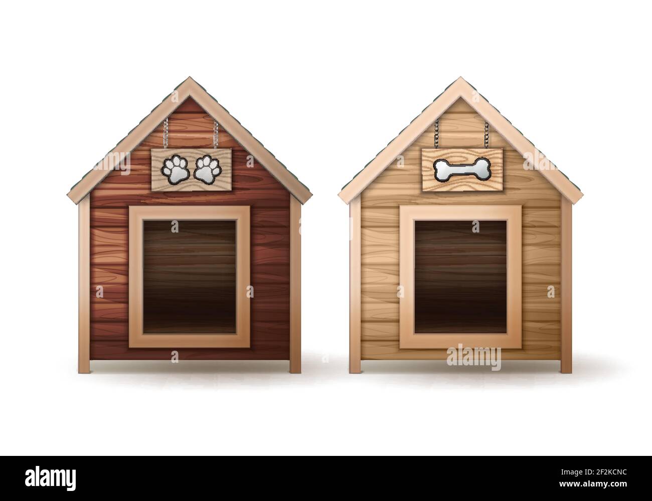 Vector wooden dog houses different colors isolated on white background ...