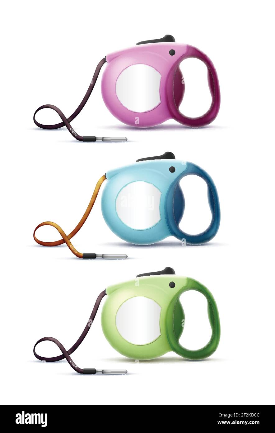 Vector colored automatic retractable leashes for pet isolated on white ...