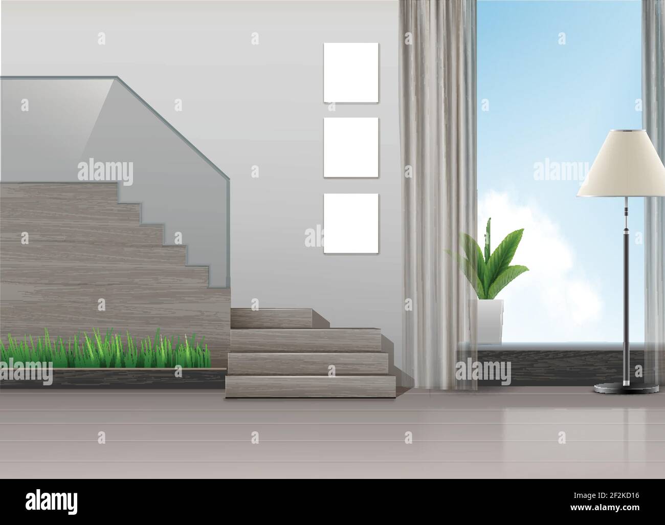 Vector illustration of interior design in minimalist style with ...