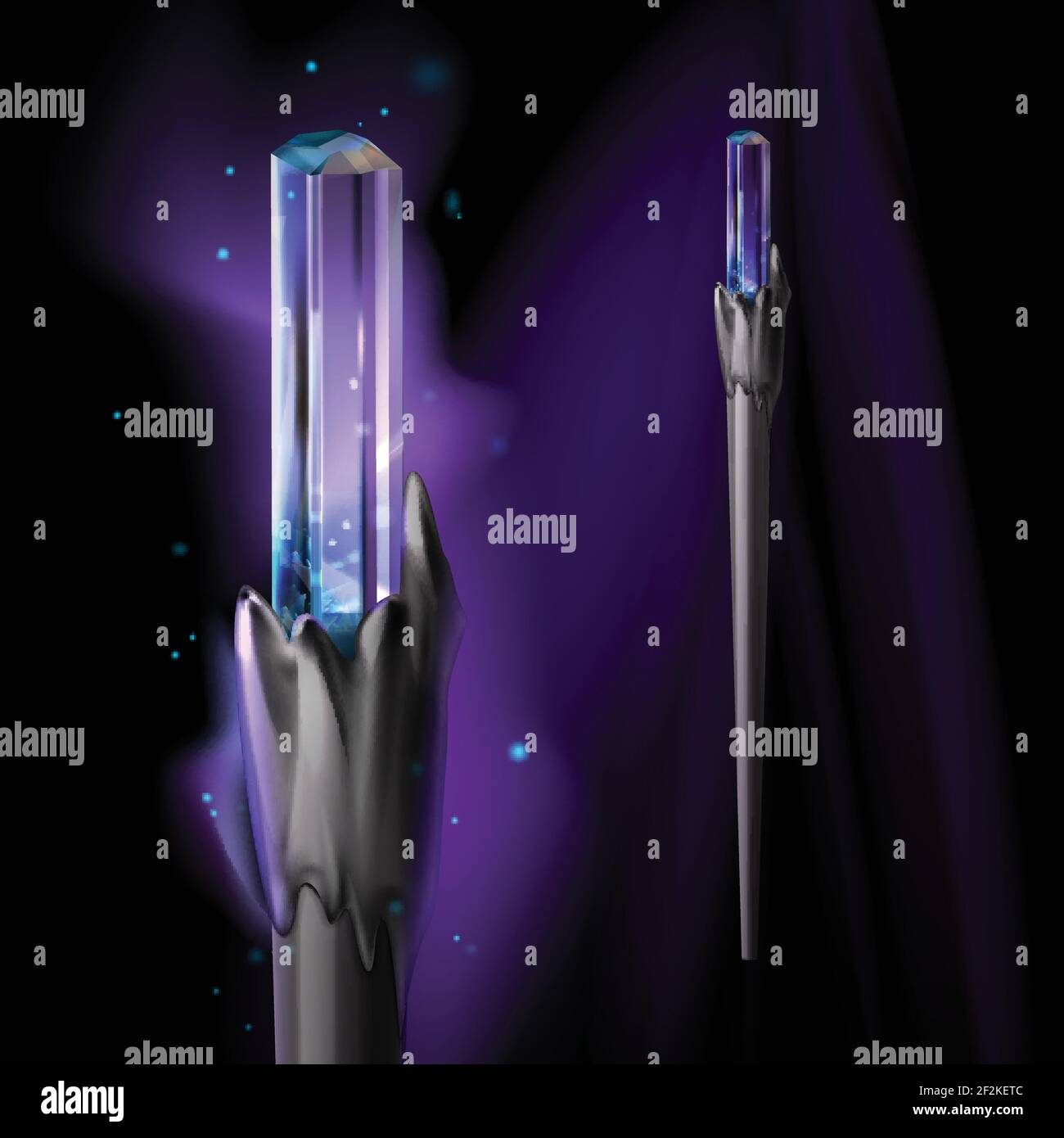 Vector illustration of magic wand with crystal and bright glow isolated ...
