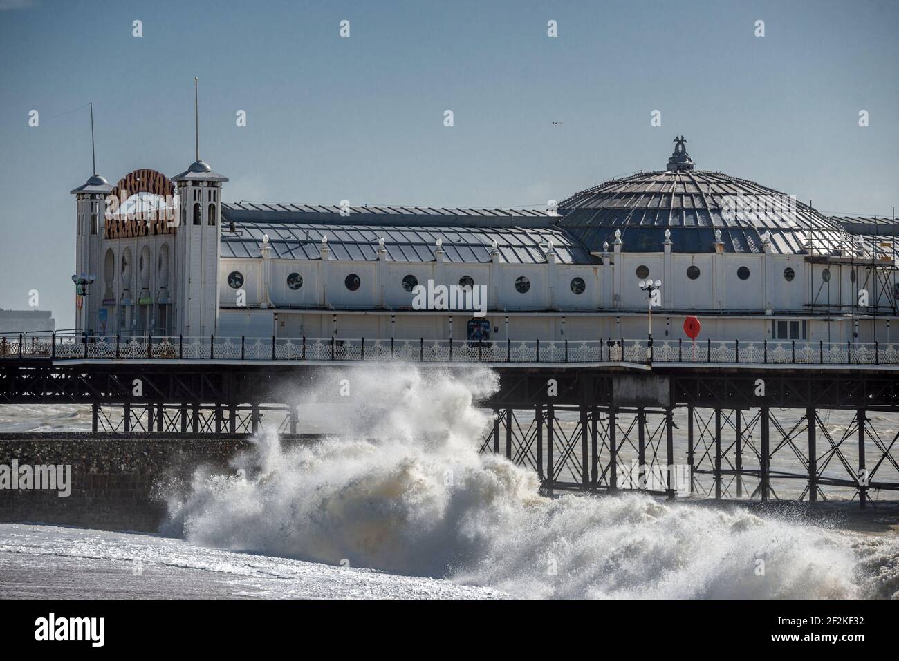 Brighton, March 11th 2021: High winds caused waves to crash violently ...