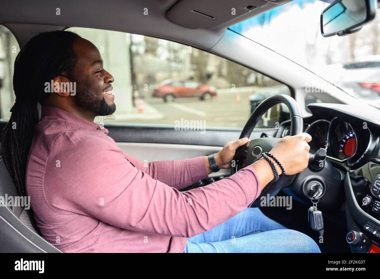 Man Driving Car Side View