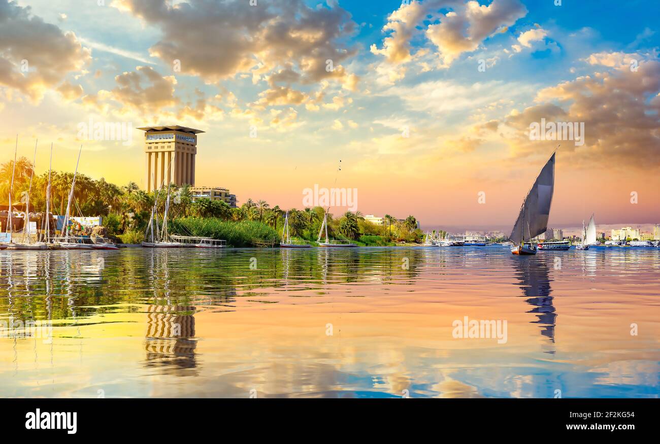 Cloudy sunset over river Nile in Aswan, Egypt Stock Photo - Alamy