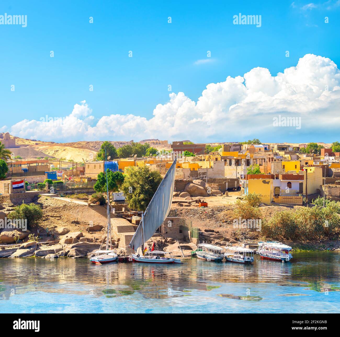 Staircase to moored boats on river Nile in Aswan, Egypt Stock Photo - Alamy