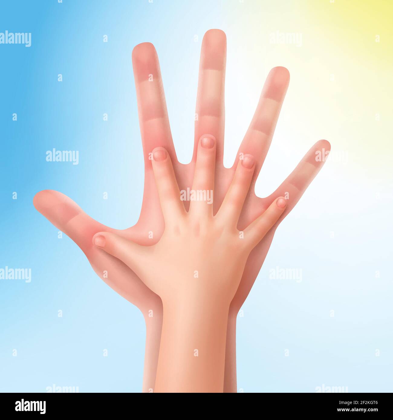 Vector illustration of children protection. Child hand holding parent ...