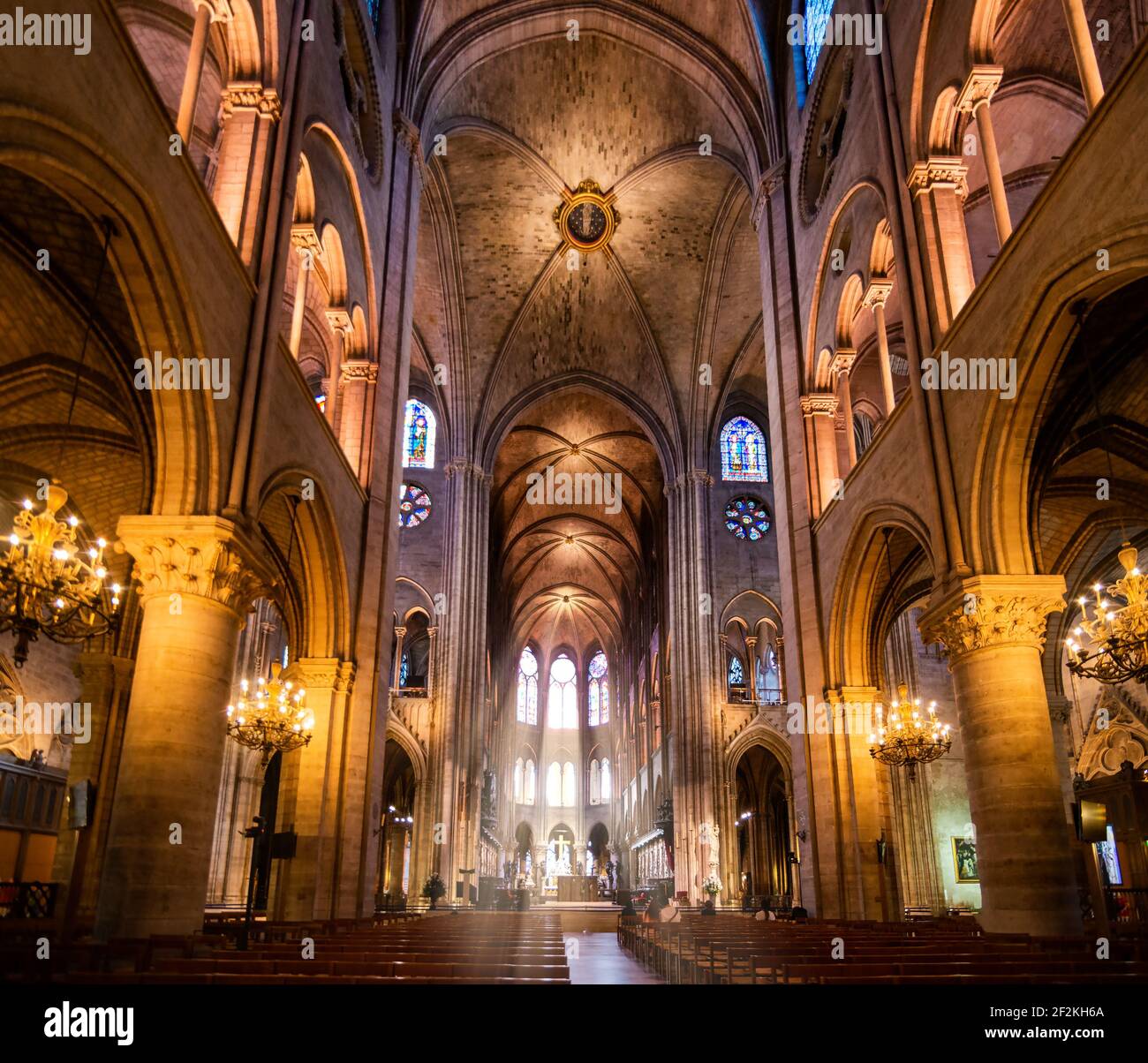 PARIS, FRANCE - AUGUST 24, 2016 : Interior of ancient cathedral Notre ...