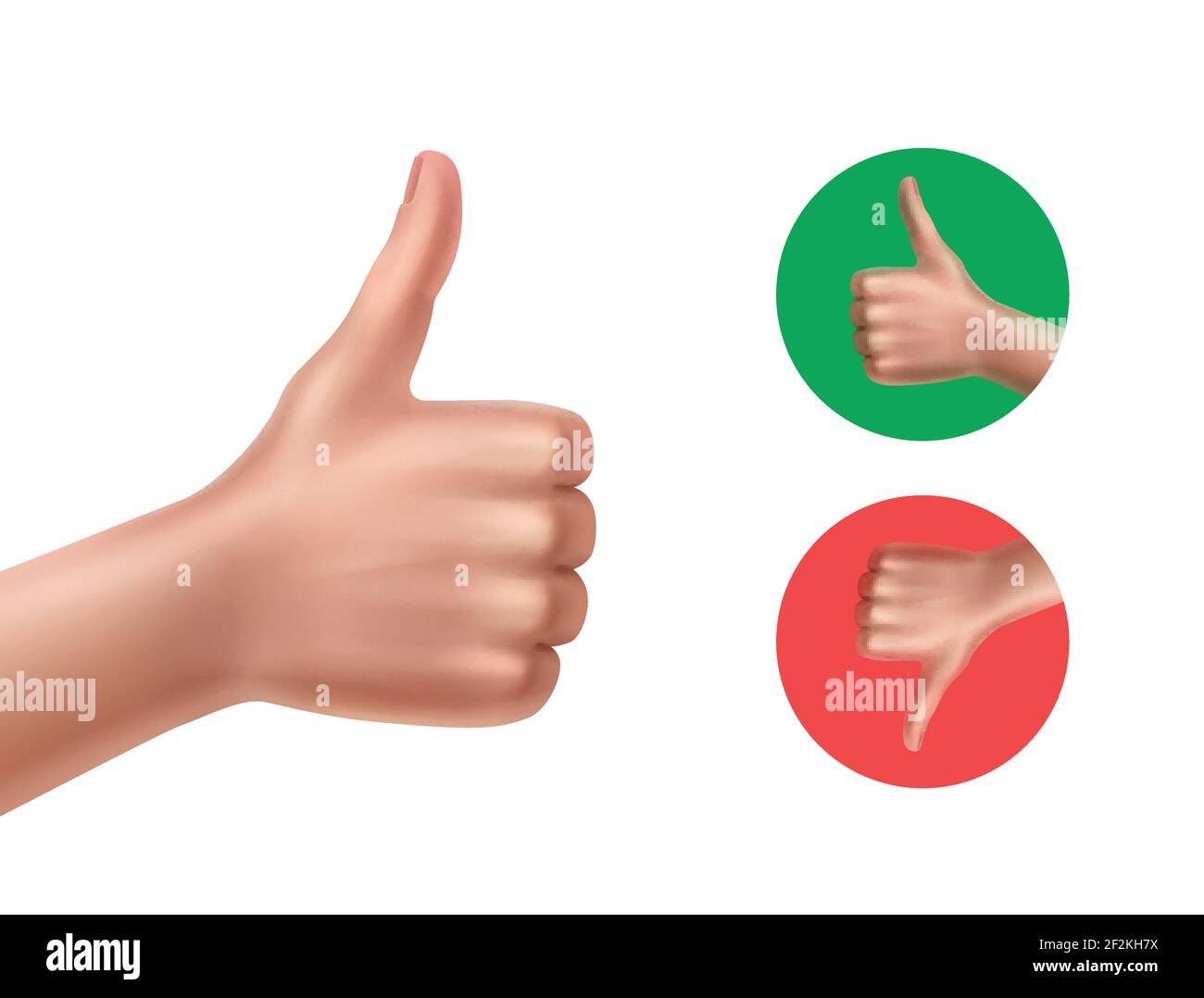 Vector illustration of concept is good and bad with hands showing ...