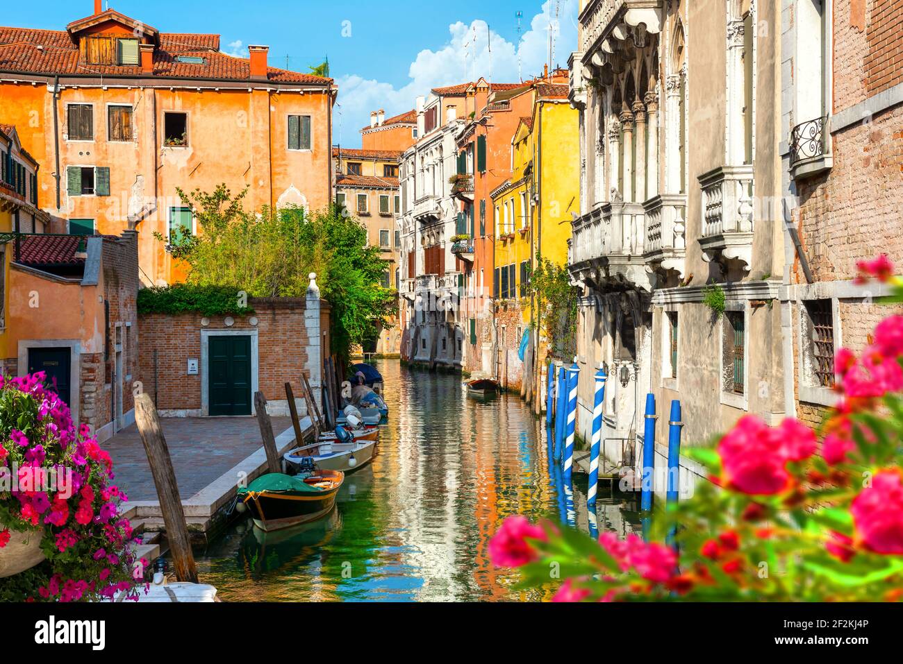 Flowers on a canal in Venice, Italy Stock Photo - Alamy