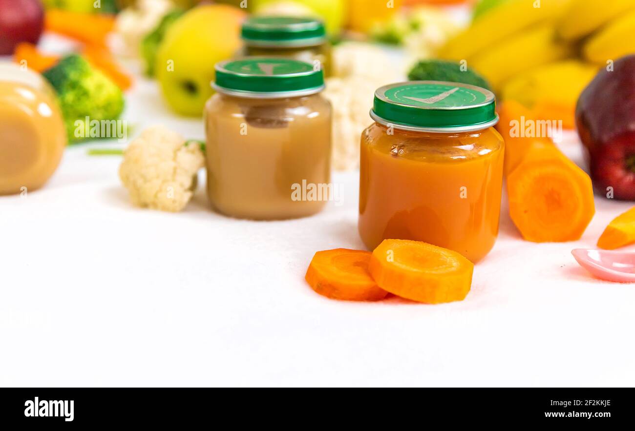 Baby puree with vegetables and fruits. Selective focus. Food Stock ...